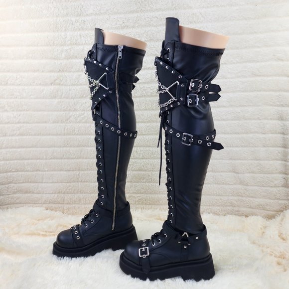 Demonia | Shoes | Renegade Stretch Over The Knee Combat Goth Punk ...